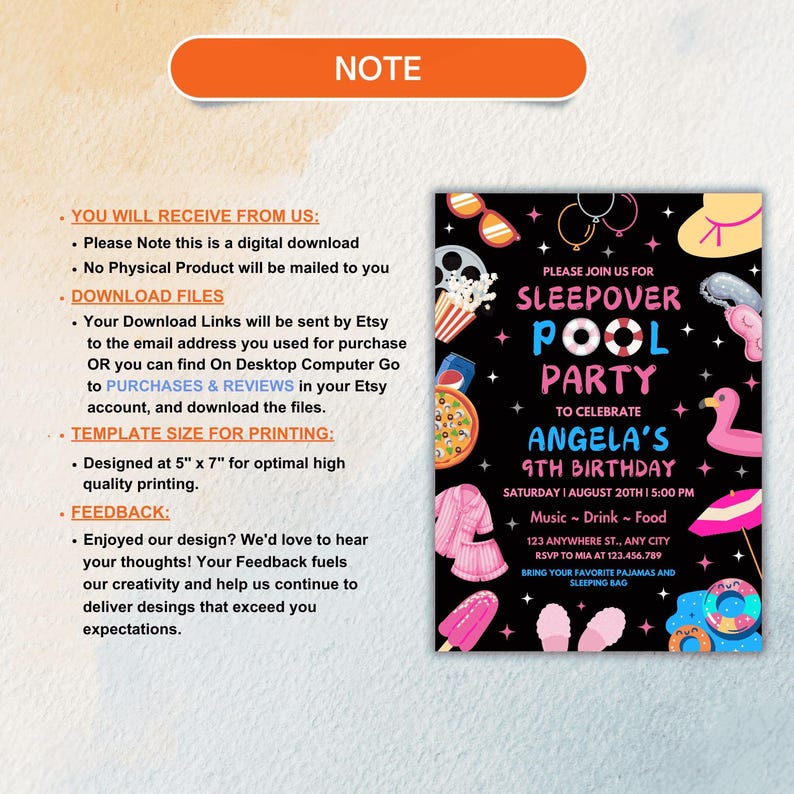 Editable Sleepover Pool Party Invitation Template (instant Download) - Etsy