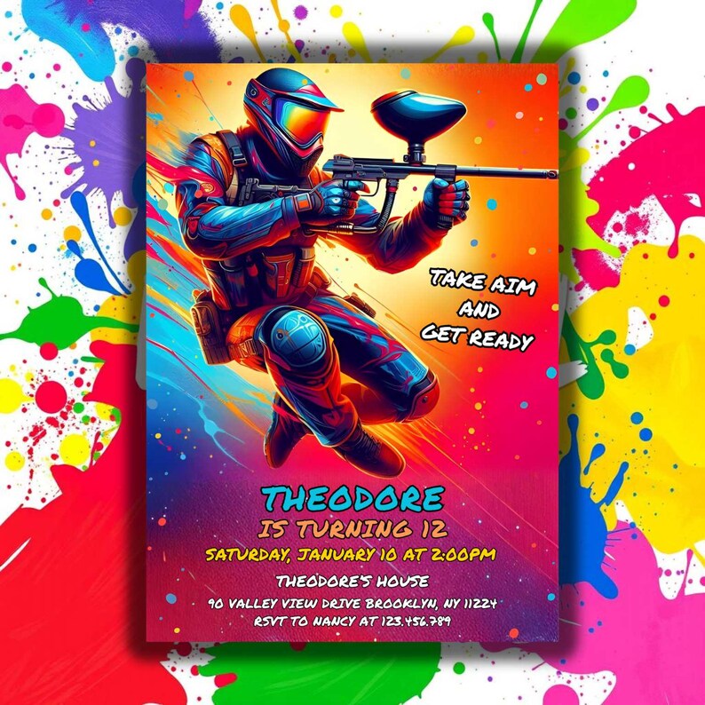 Editable Paintball Birthday Party Invitation Template (digital Download ...
