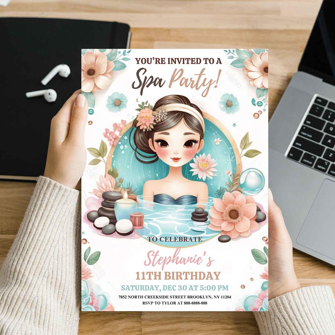 Editable Pamper Birthday Party Invitation, Join Us for A Spa Party ...