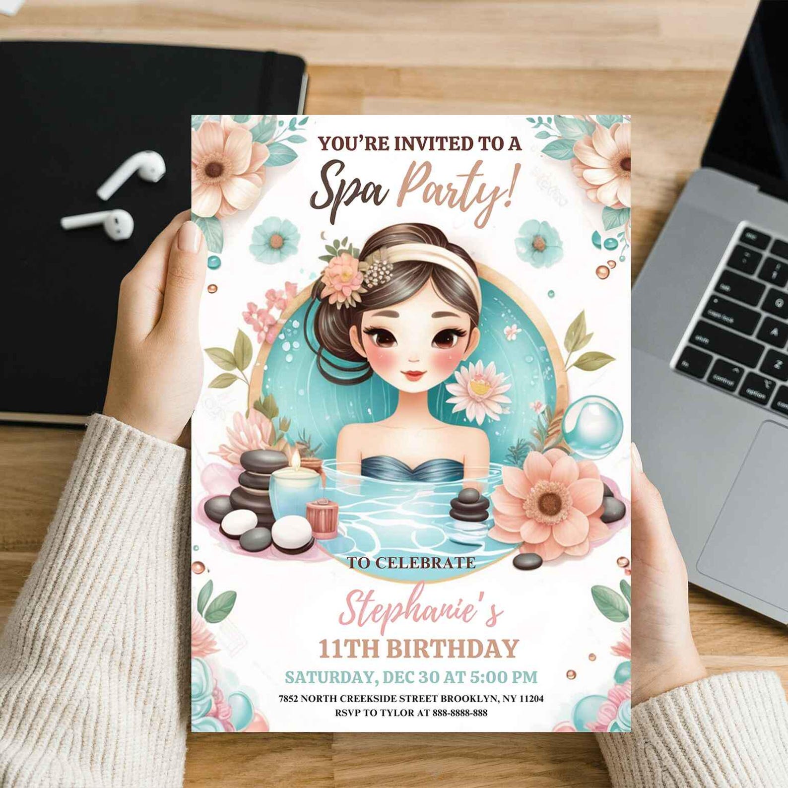 Editable Pamper Birthday Party Invitation, Join Us for A Spa Party ...
