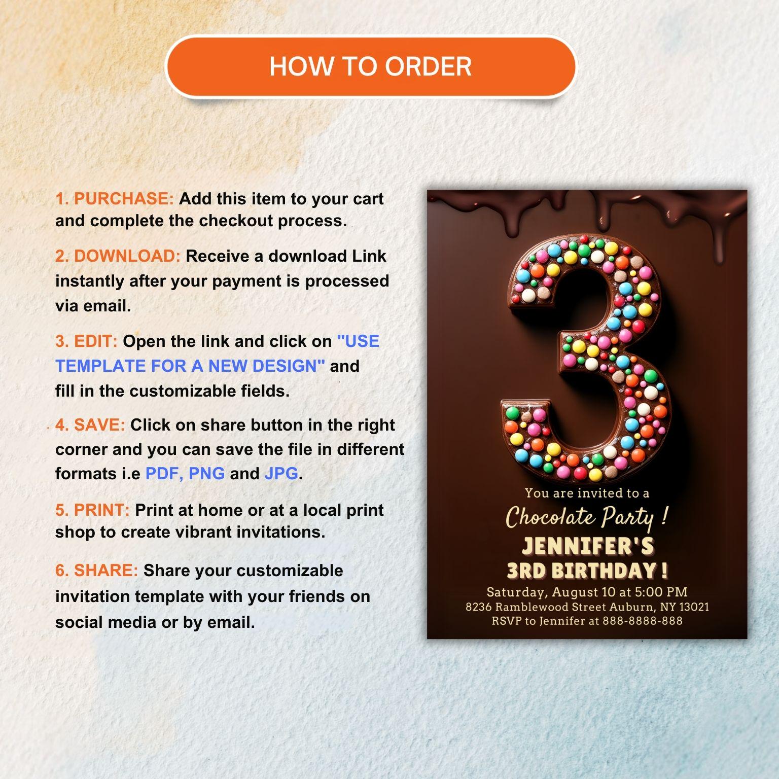 Editable Chocolate Party Invitation, Chocolate 3rd Birthday Invite ...