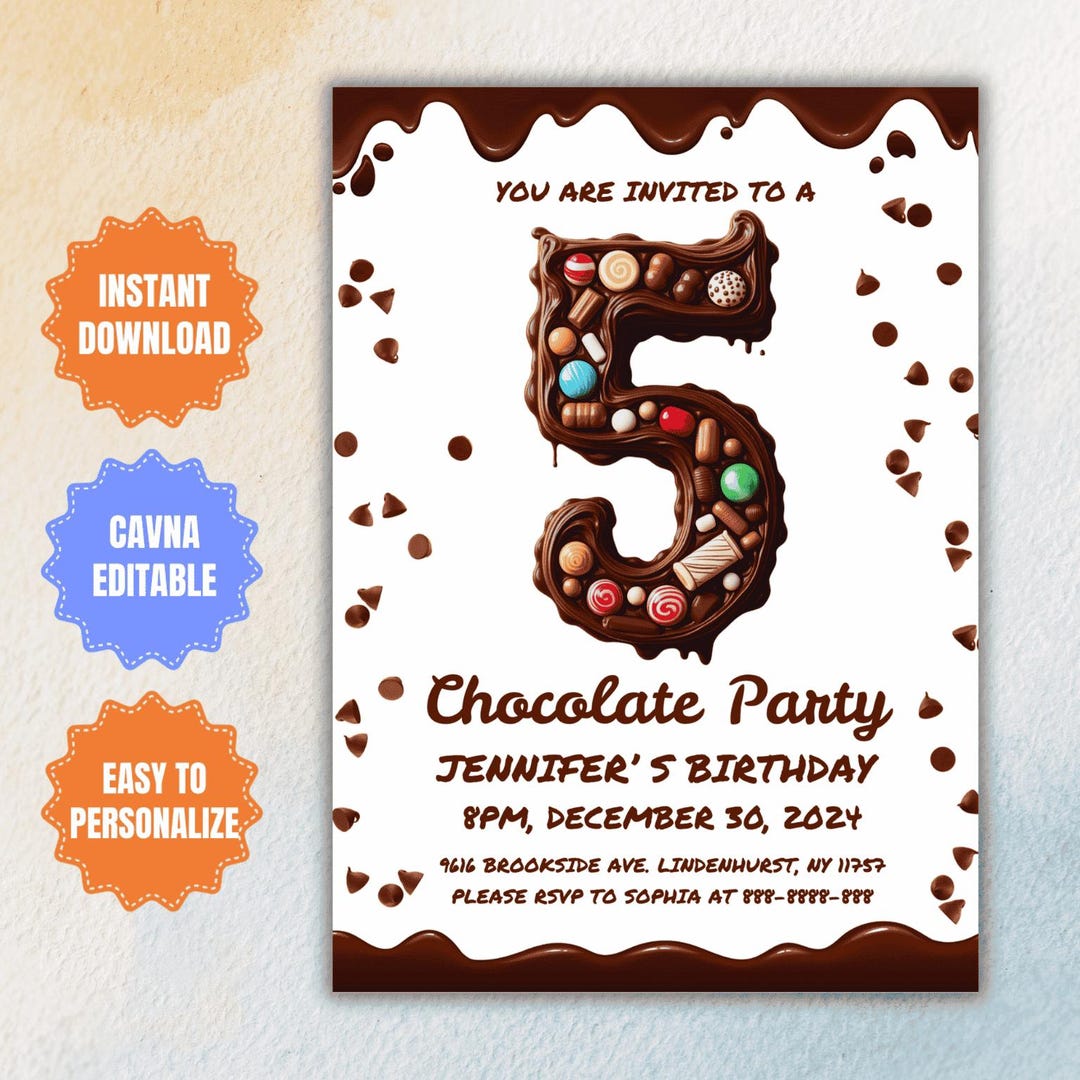 Editable Chocolate Birthday Party Invitation, Chocolate Desserts 5th ...