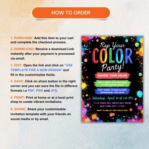 Editable Birthday Invitation, Rep Your Color Invitation, Color Theme ...