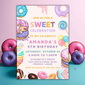 Editable Sweet Celebration Invitation, Candy Land Party Invite, Sweets ...