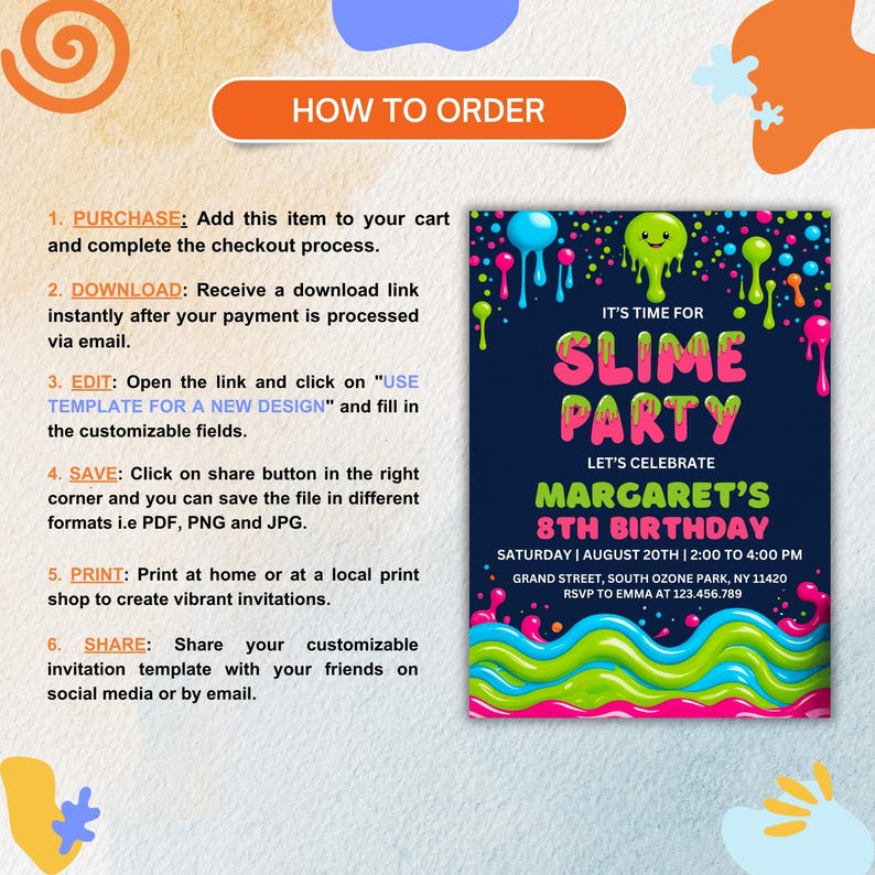 Editable Slime Birthday Party Invitation, Slime Invite, Slime Party ...