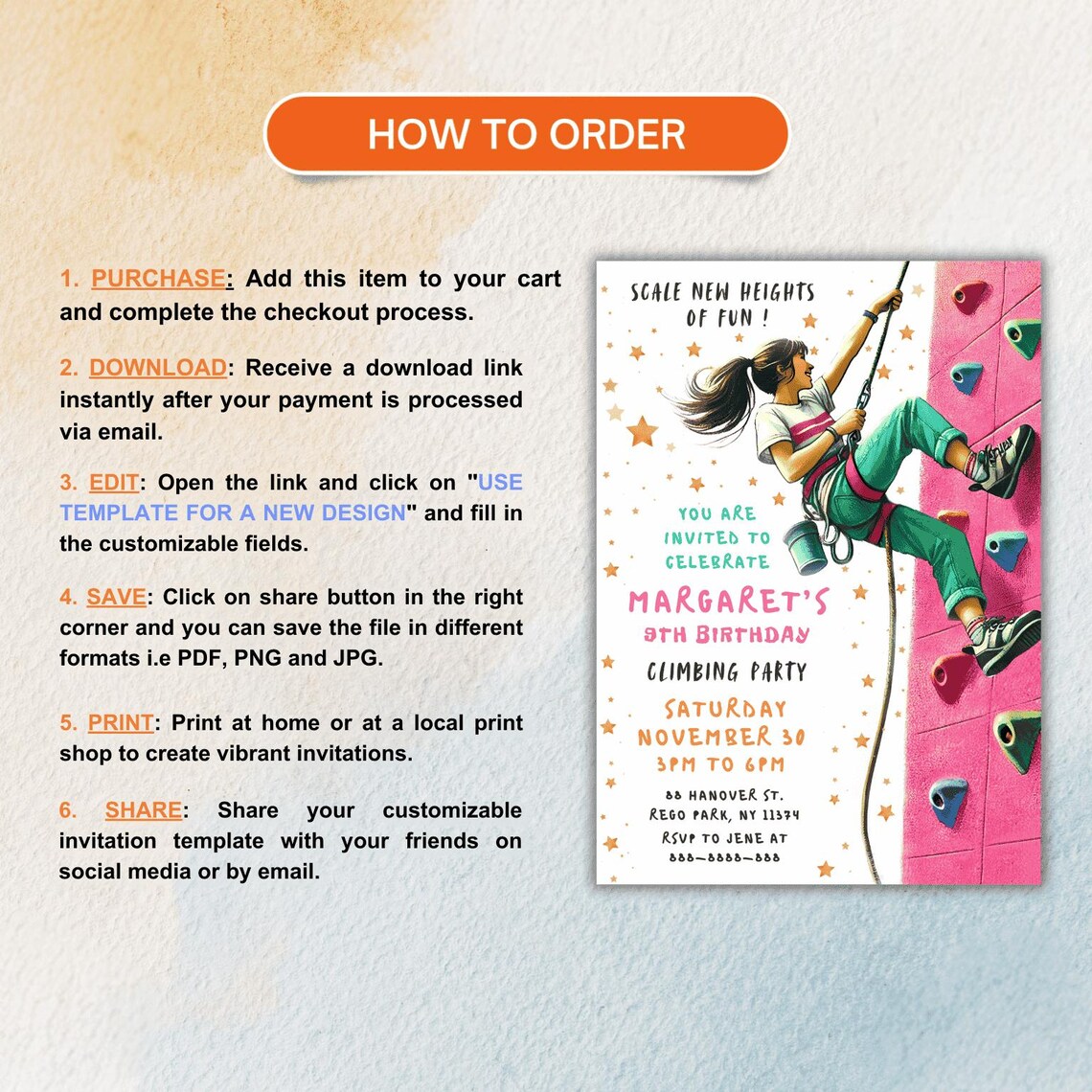 Editable Girls Rock Climb Invitation, Rock Climbing Birthday Invite ...