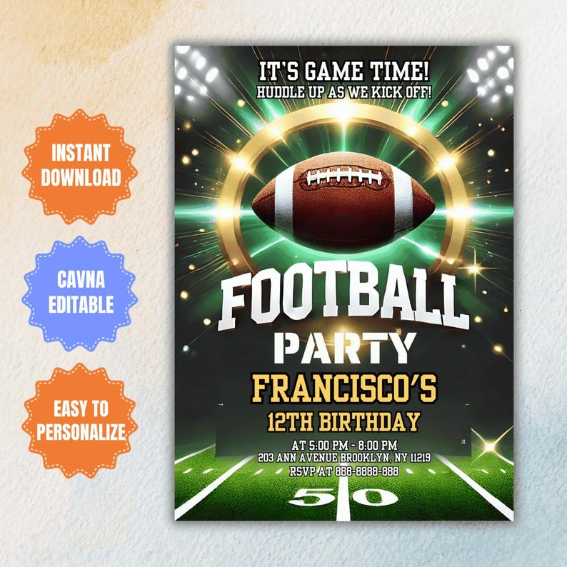 Editable Football Birthday Party Invitation: Sports Game Invite ...