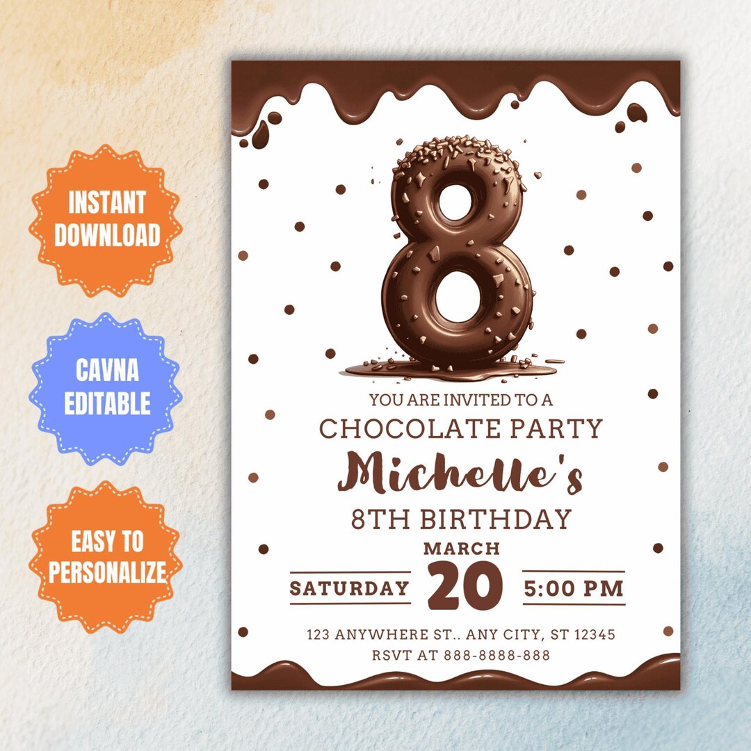 Editable Chocolate Birthday Party Invitation Template (digital Download ...