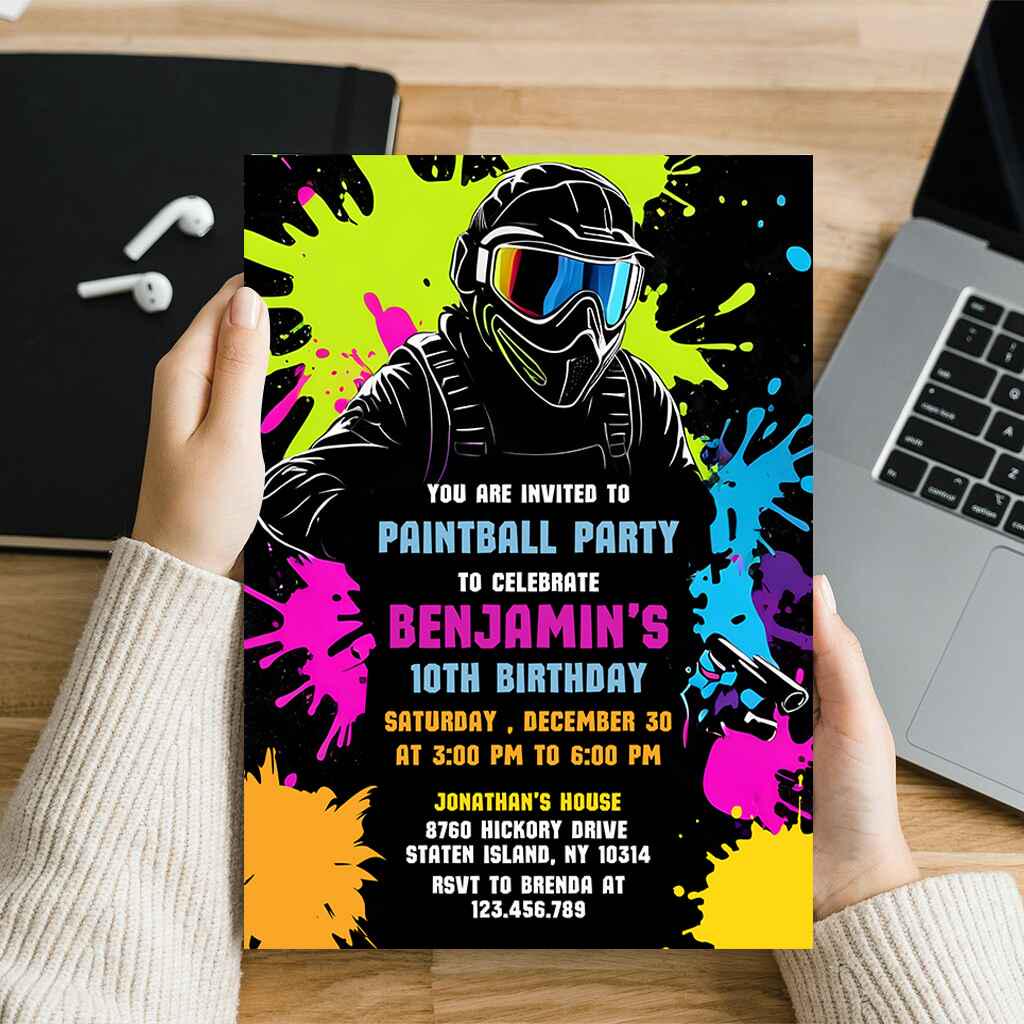Editable Paintball Birthday Invitation, Boys Paintball Party Invitation ...