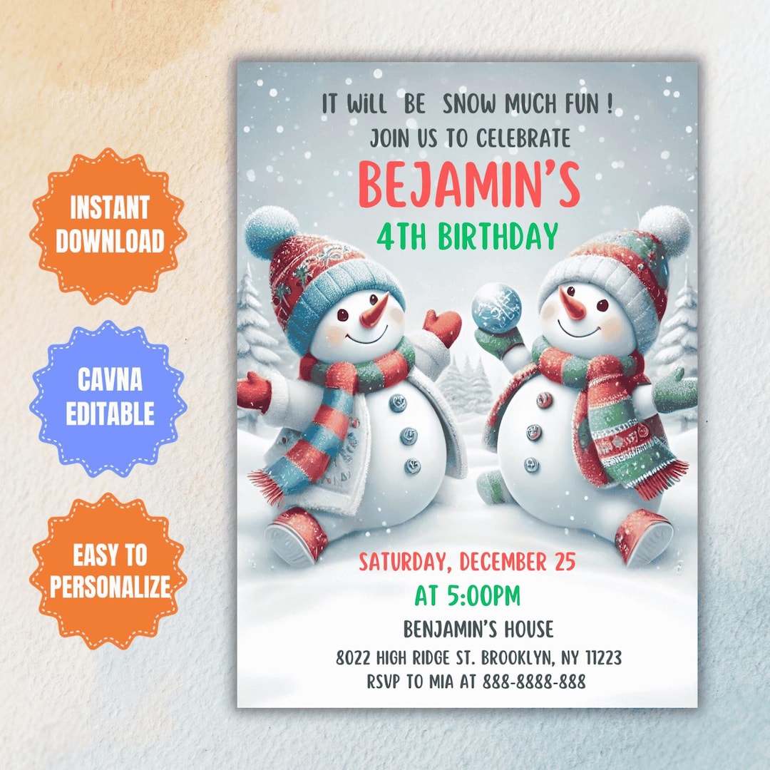 Editable Snowman Holiday Party Invitation, Winter Christmas Invitation ...