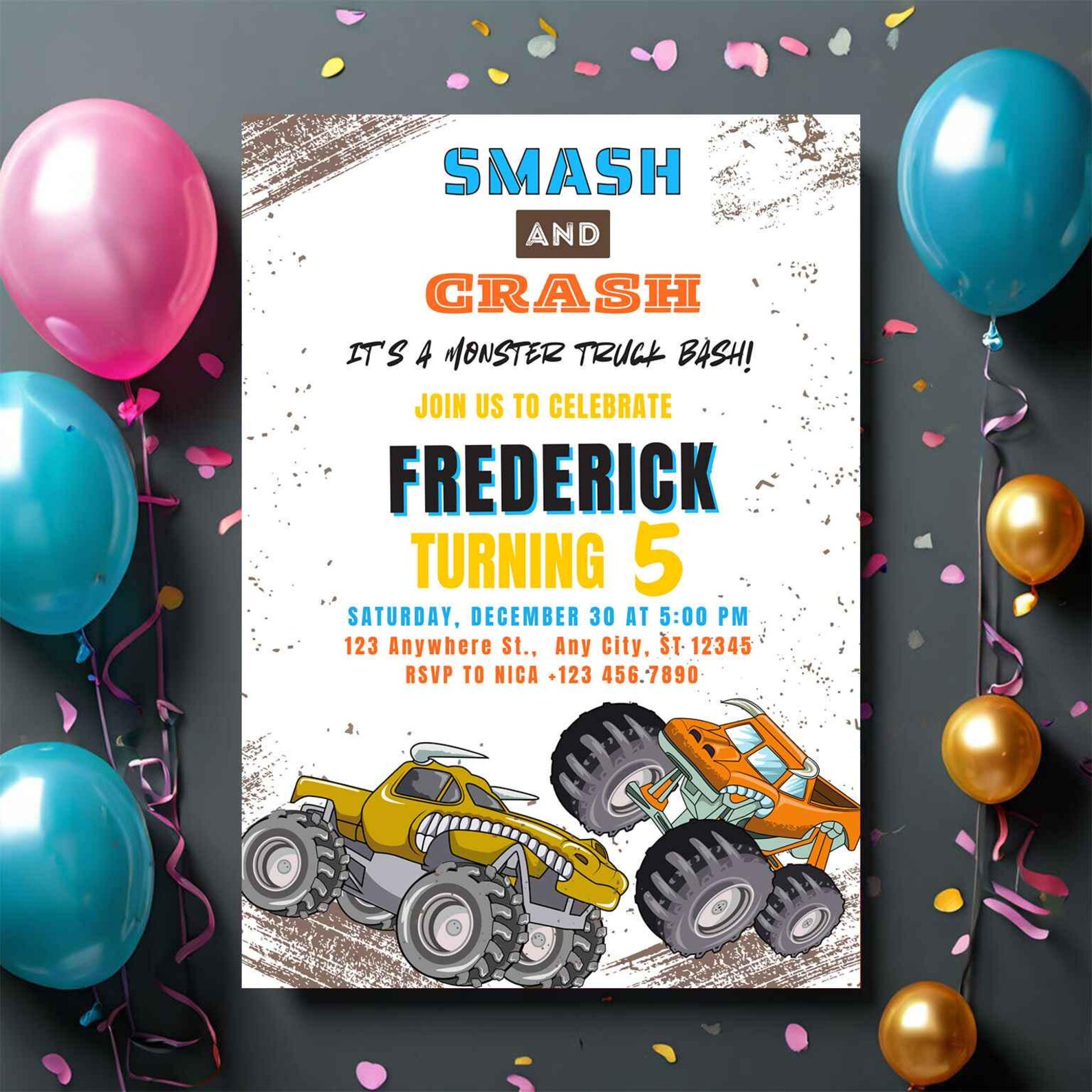 Editable Monster Truck Invitation, Monster Truck Birthday Invite, Boys ...