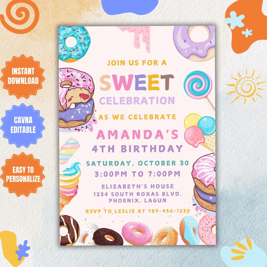 Editable Sweet Celebration Invitation, Candy Land Party Invite, Sweets ...