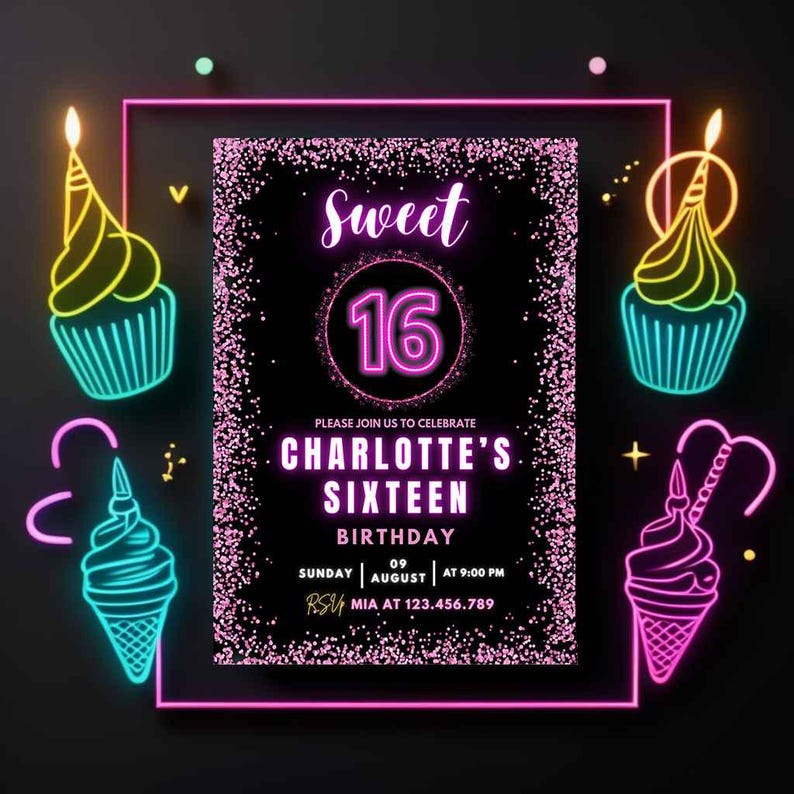 Editable Sweet Sixteen Invitation: Pink Glitter Party (digital Download ...