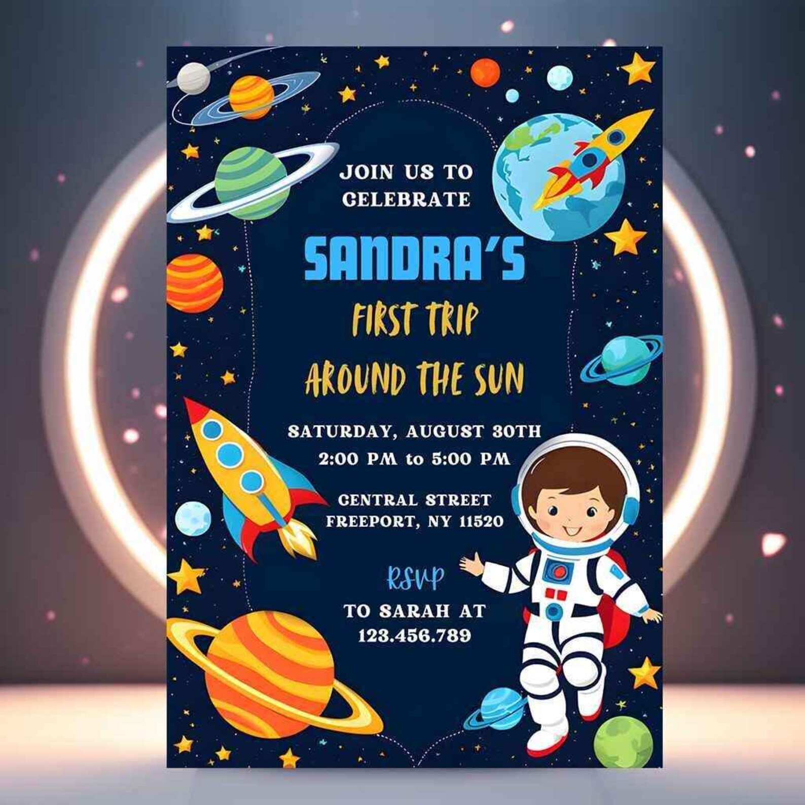 Astronaut Birthday Party Invitation: Galaxy Rocket Ship Theme (editable ...