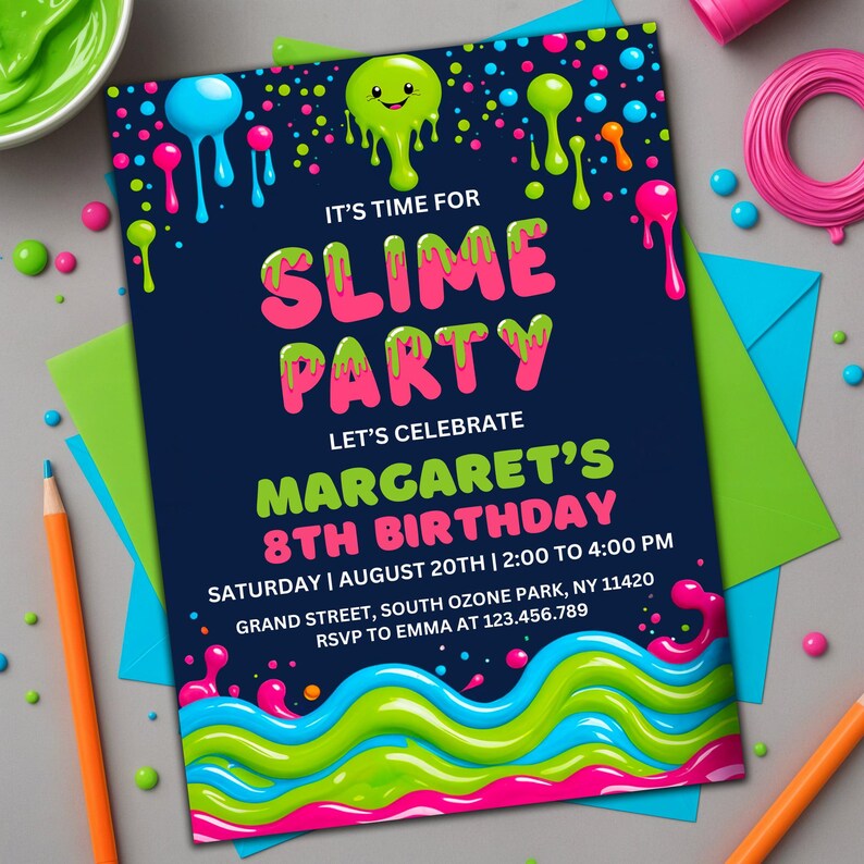 Editable Slime Birthday Party Invitation, Slime Invite, Slime Party ...