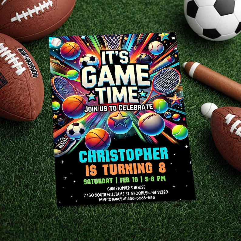Editable Sports Birthday Invitation, Sport Theme Invite, Its Game Time ...