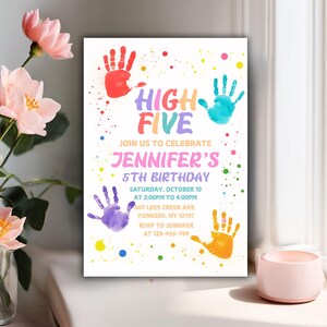 Editable Hi Five Birthday Invitation, Hi Five 5th Birthday Invite, High ...