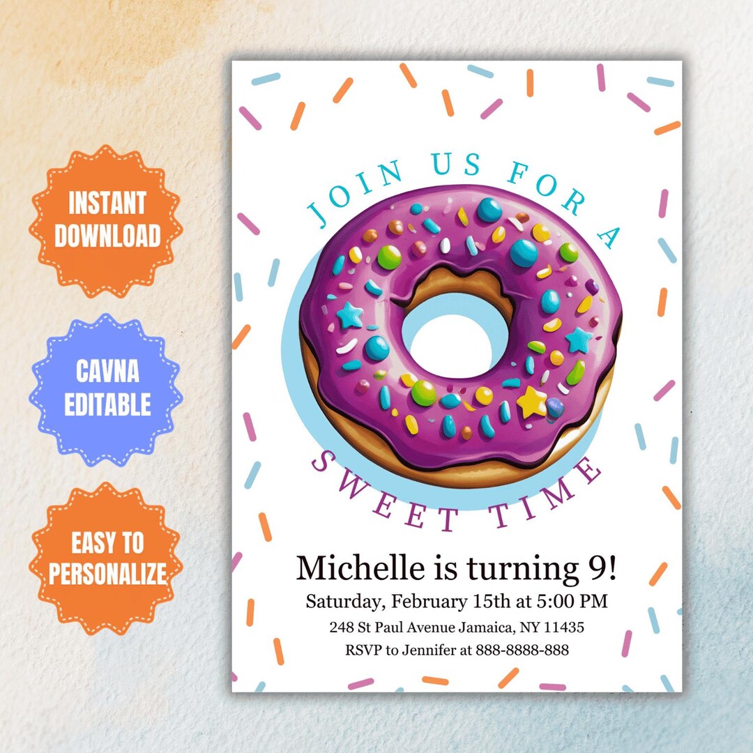 Editable Donut Birthday Party Invitation Donut Grow up Invite Donut ...