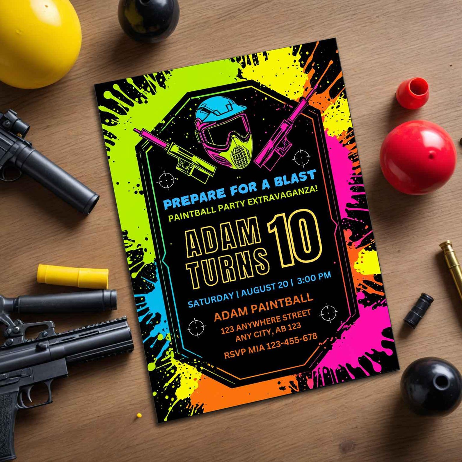 EDITABLE Paintball Party Invite, Paintball Party Invitation, Paintball ...