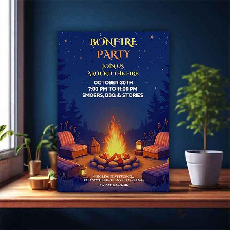 Editable Backyard Bonfire Invite, Backyard Bonfire Party Invitation ...