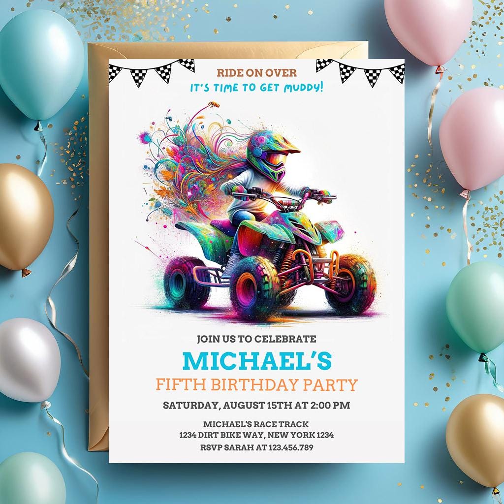 ATV Birthday Invitation: Quad Bike Adventure Party (digital Download ...