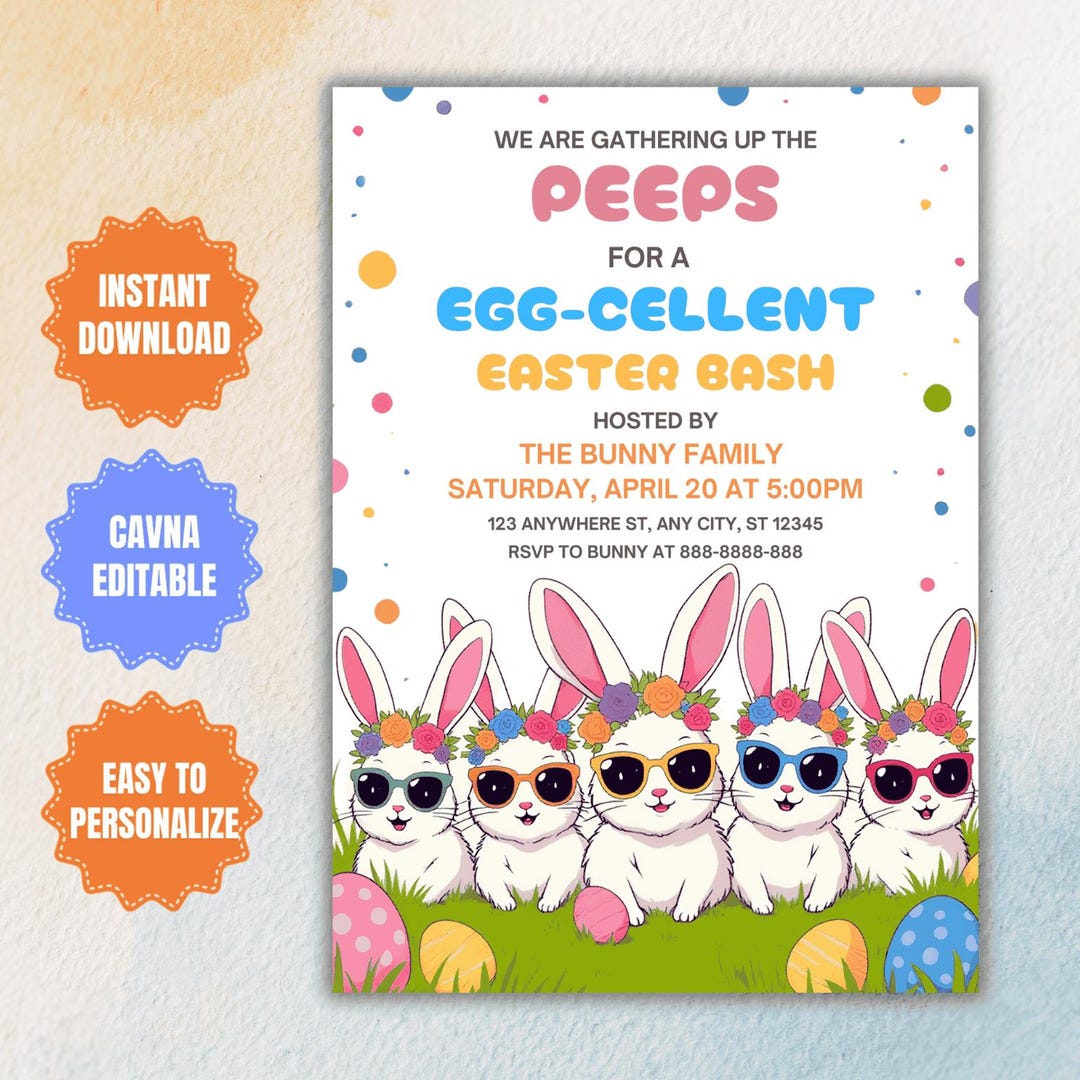 EDITABLE Easter Egg Hunt Invitation Template, Party With My Peeps ...