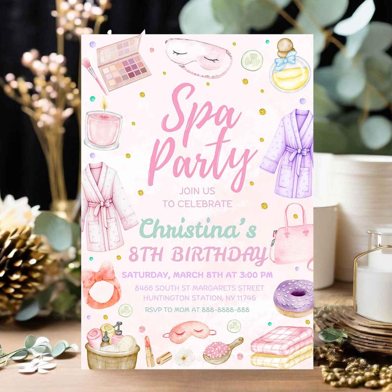 Editable Spa Party Birthday Invitation, Pamper Party Birthday Invite ...