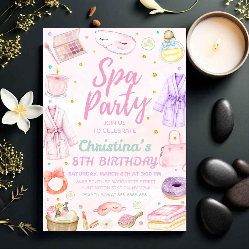 Editable Spa Party Birthday Invitation, Pamper Party Birthday Invite ...