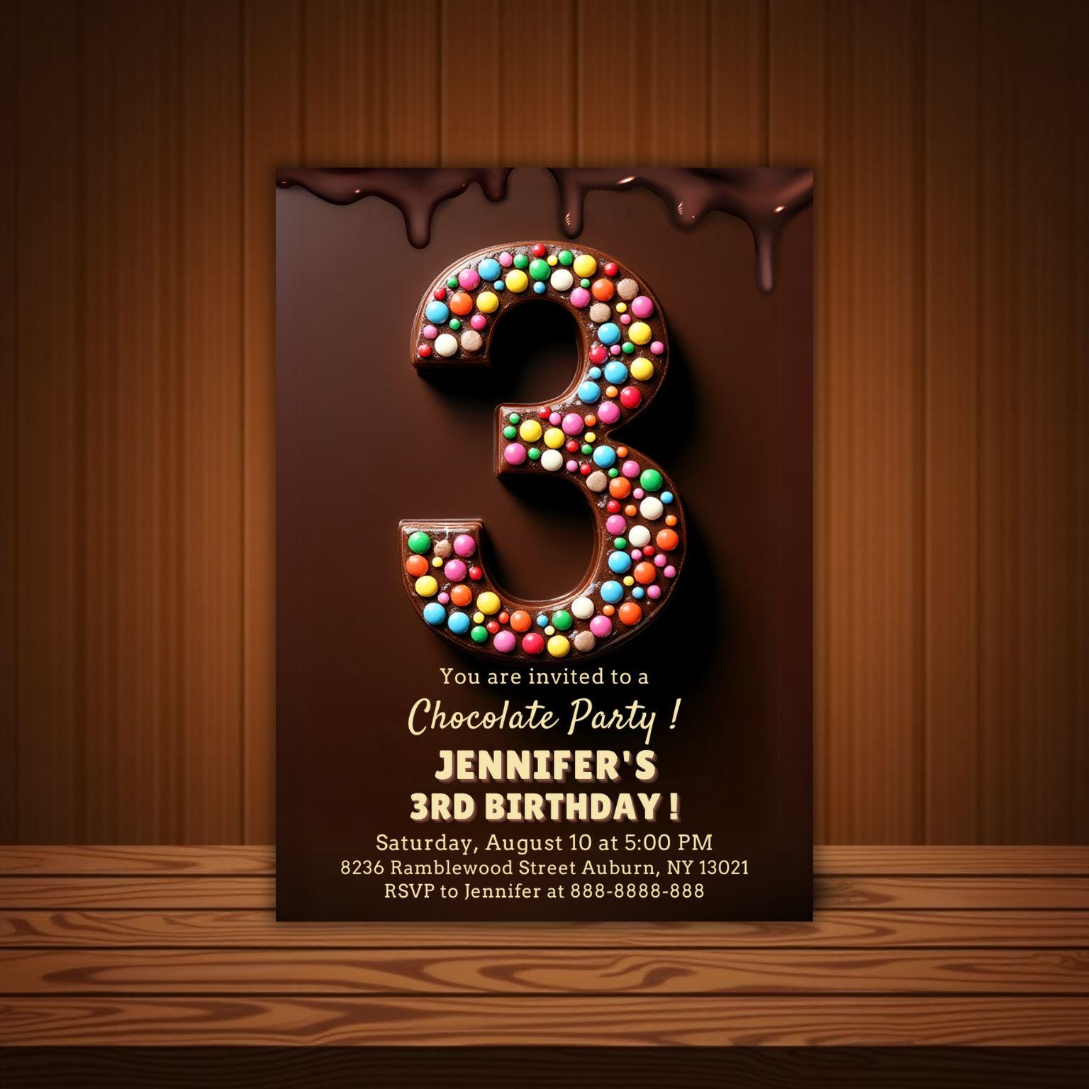 Editable Chocolate Party Invitation, Chocolate 3rd Birthday Invite ...
