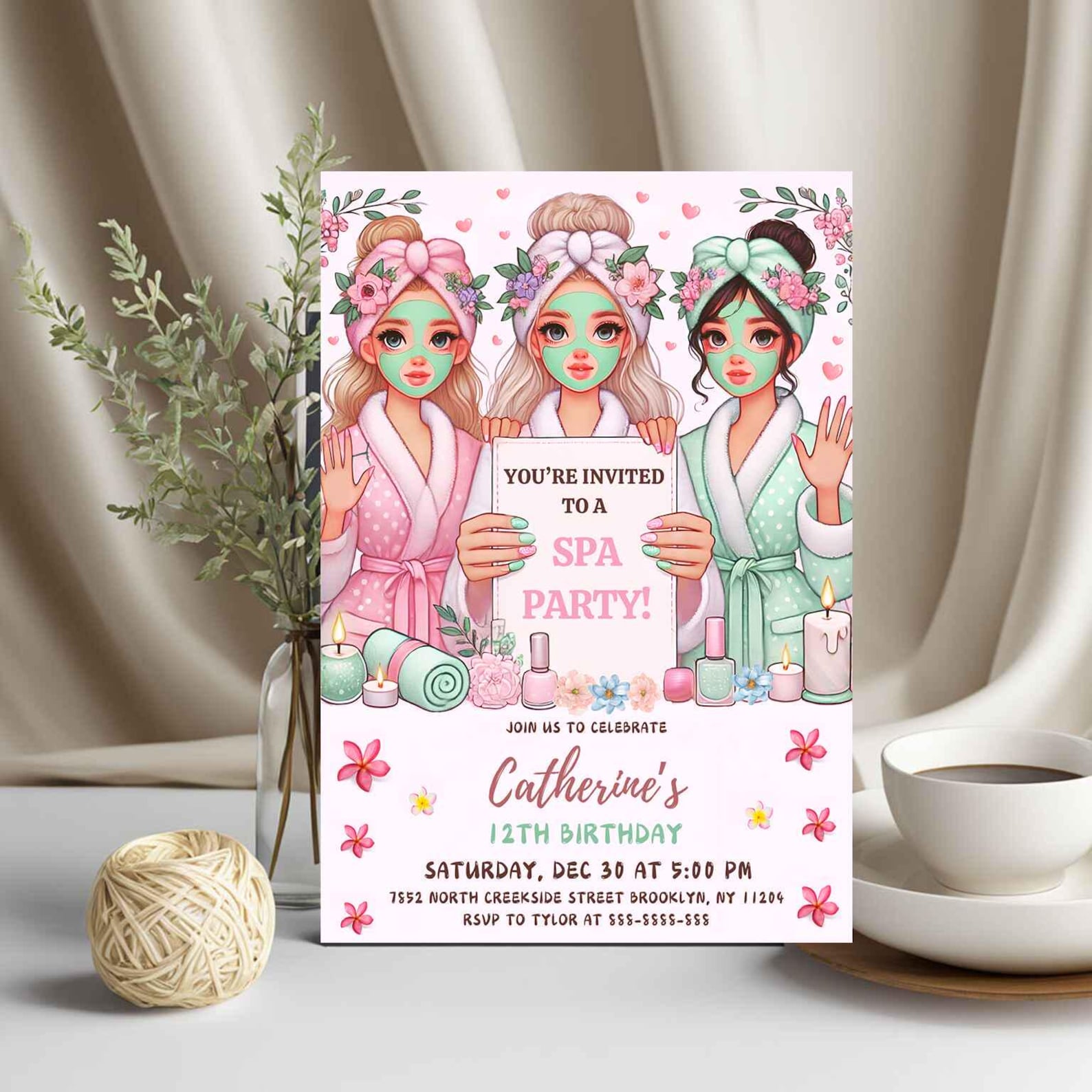 Editable Spa Birthday Party Invitation: Glam Tween Evite (digital) - Etsy