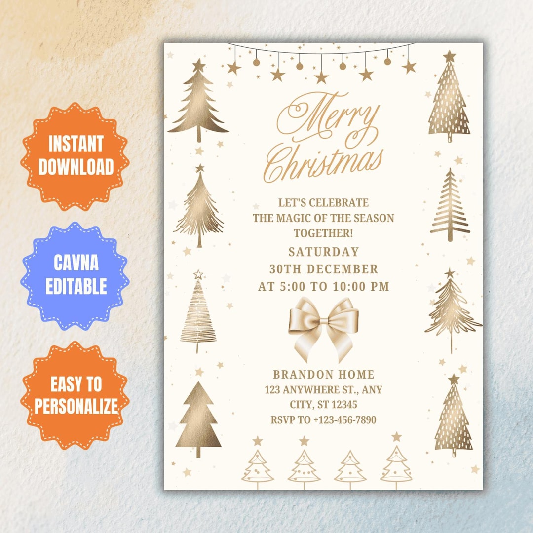 Editable Christmas Party Invitation, Holiday Festive Party Invitation ...