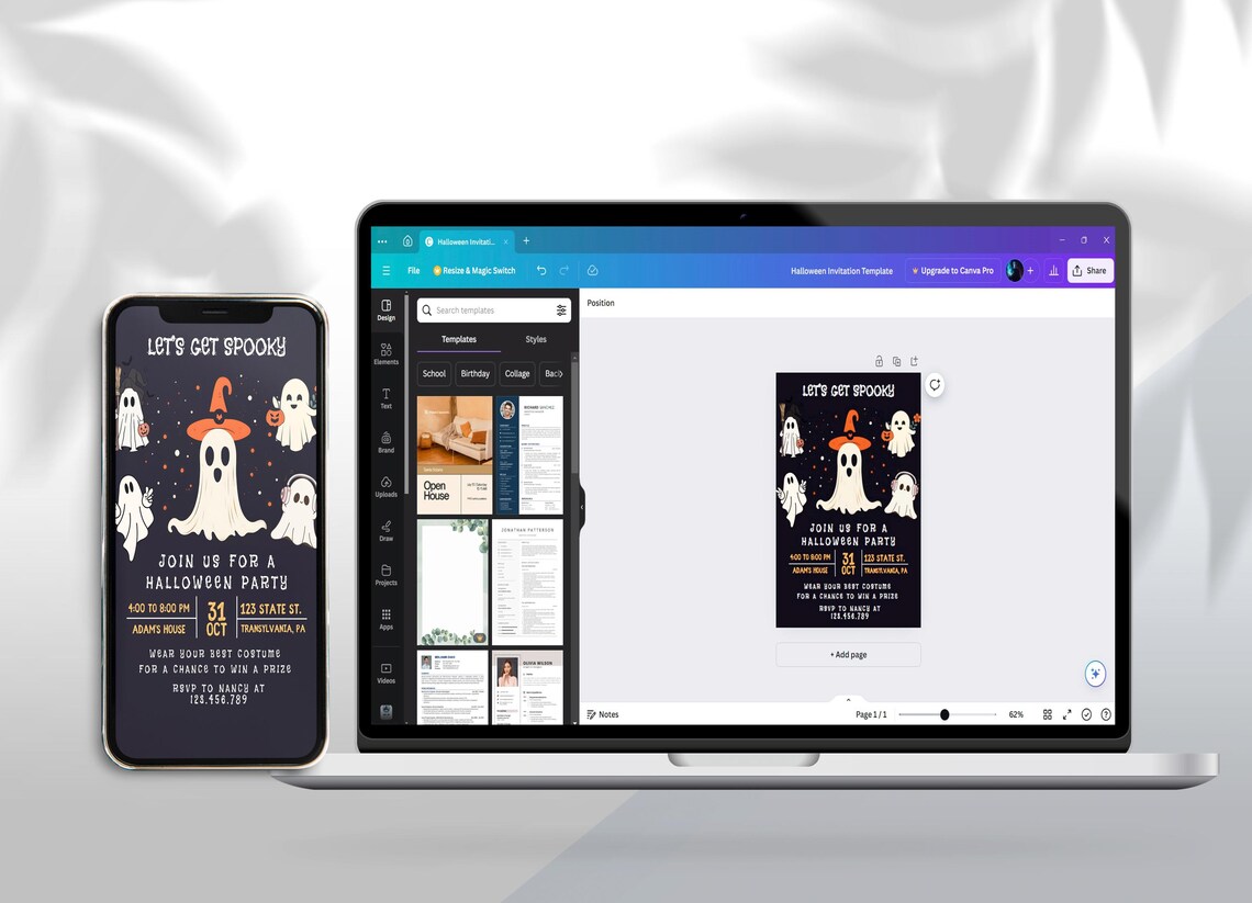 Editable Halloween Birthday Invitation, Halloween Ghost Invitation ...