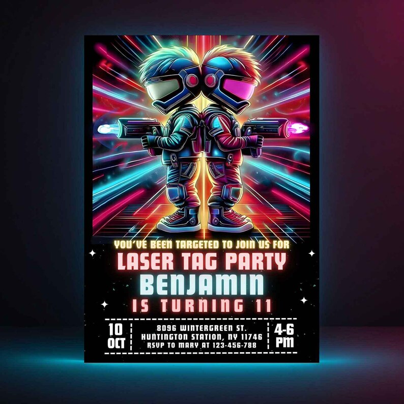 Editable Laser Tag Birthday Invitation, Neon Birthday Party Invite ...