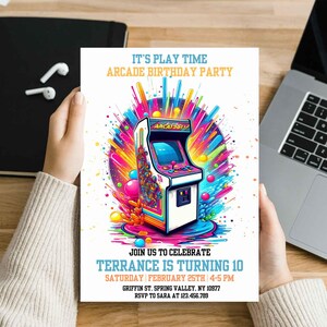 Editable Arcade Birthday Invitation: Retro Gaming Party (canva ...