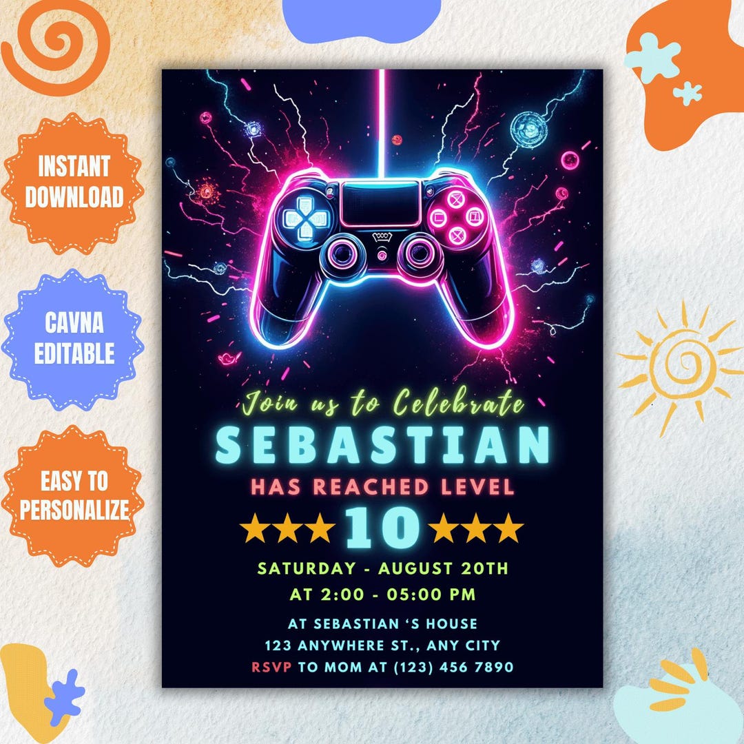 Editable Video Game Party Invitation, Level up Birthday Invite, Gamer ...