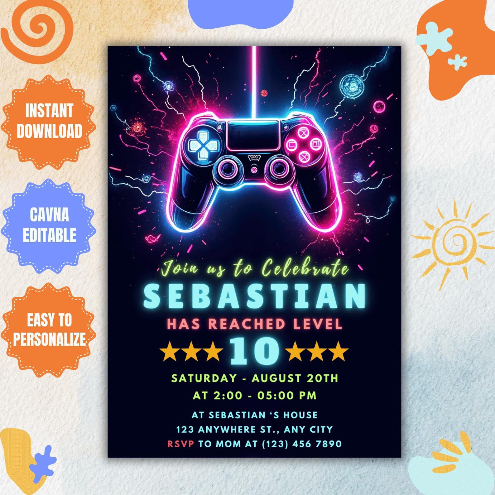 Editable Video Game Party Invitation, Level up Birthday Invite, Gamer ...