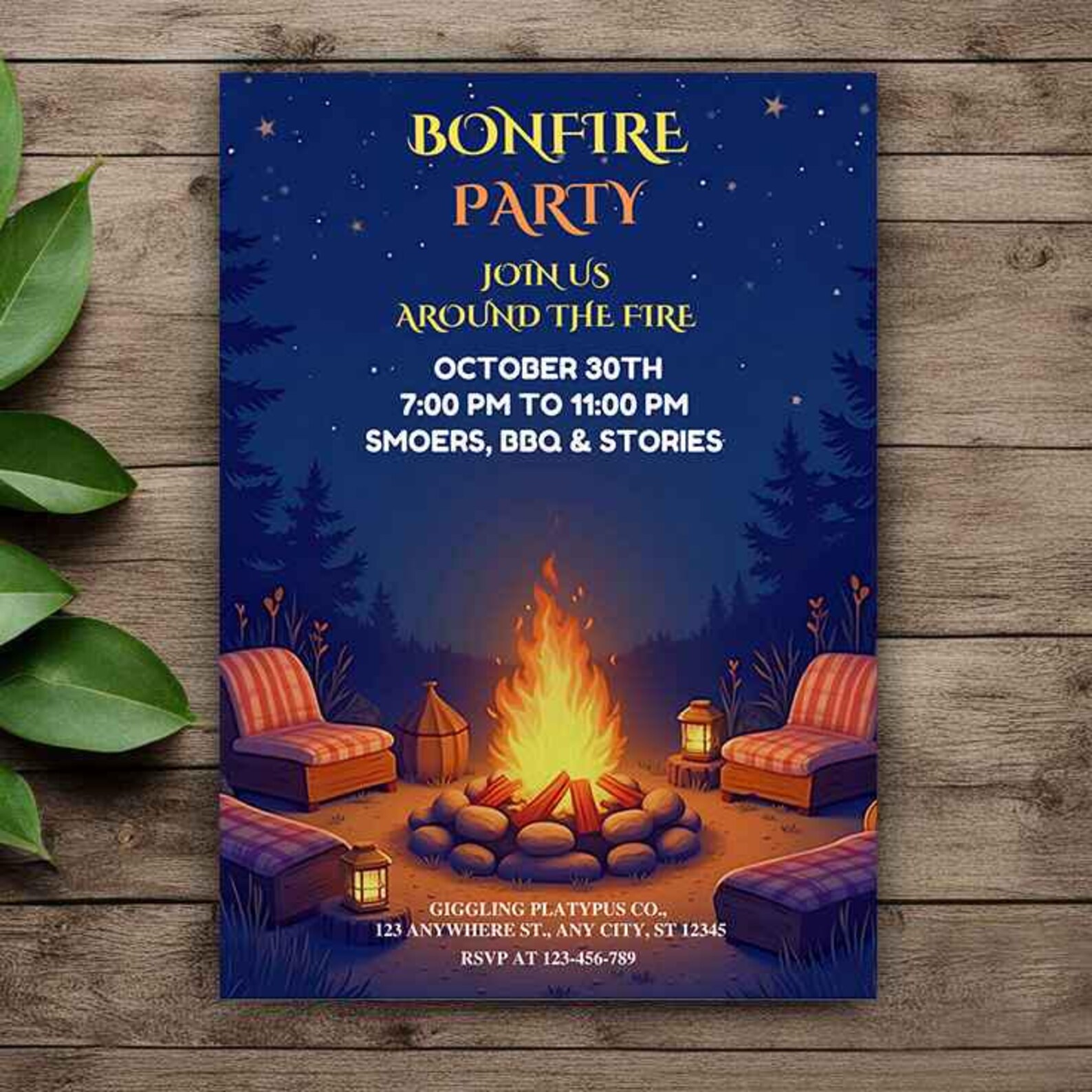 Editable Backyard Bonfire Invite, Backyard Bonfire Party Invitation ...