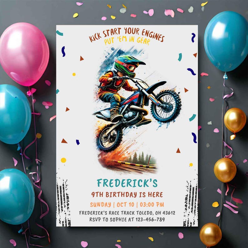 Editable Motorbike Birthday Party Invitation, Boys Dirt Bike Invite ...