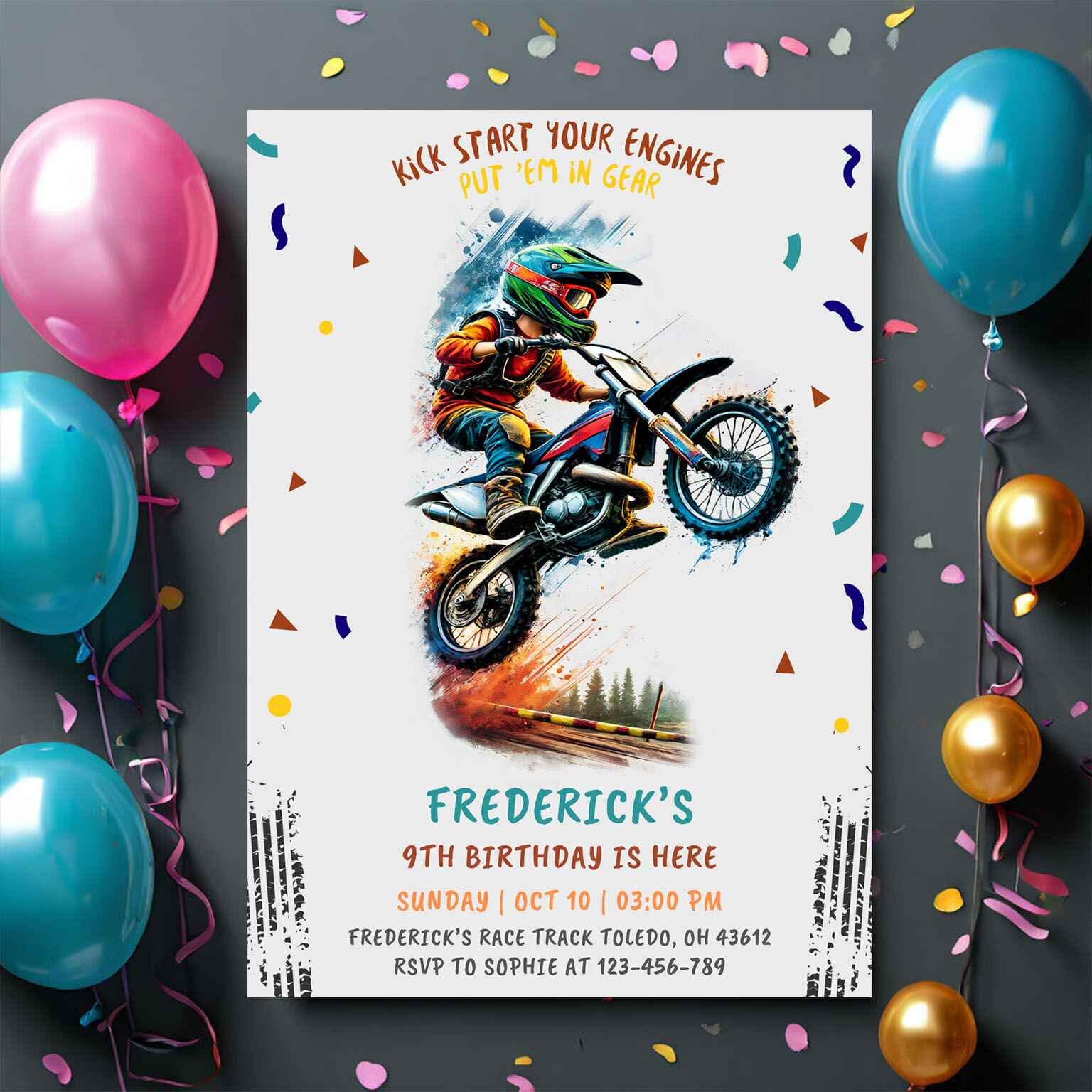 Editable Motorbike Birthday Party Invitation, Boys Dirt Bike Invite ...