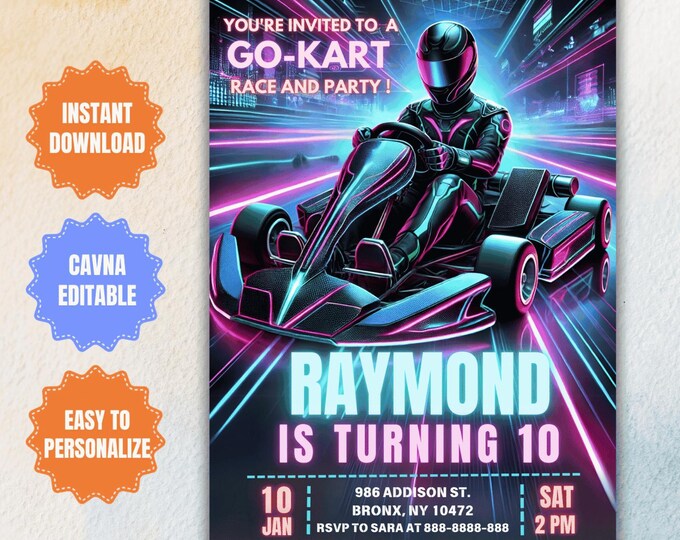 Mobile Go Karting Birthday Invitation, Go-karting Invite, Go Kart ...