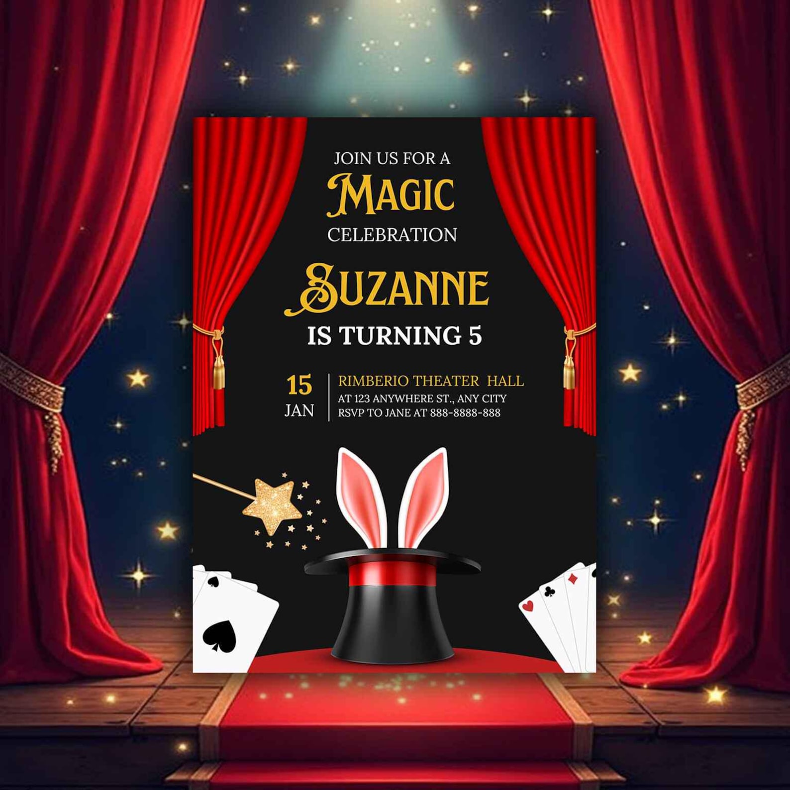 EDITABLE Magic Party Invitation, Magic Birthday Invitation, Magician ...