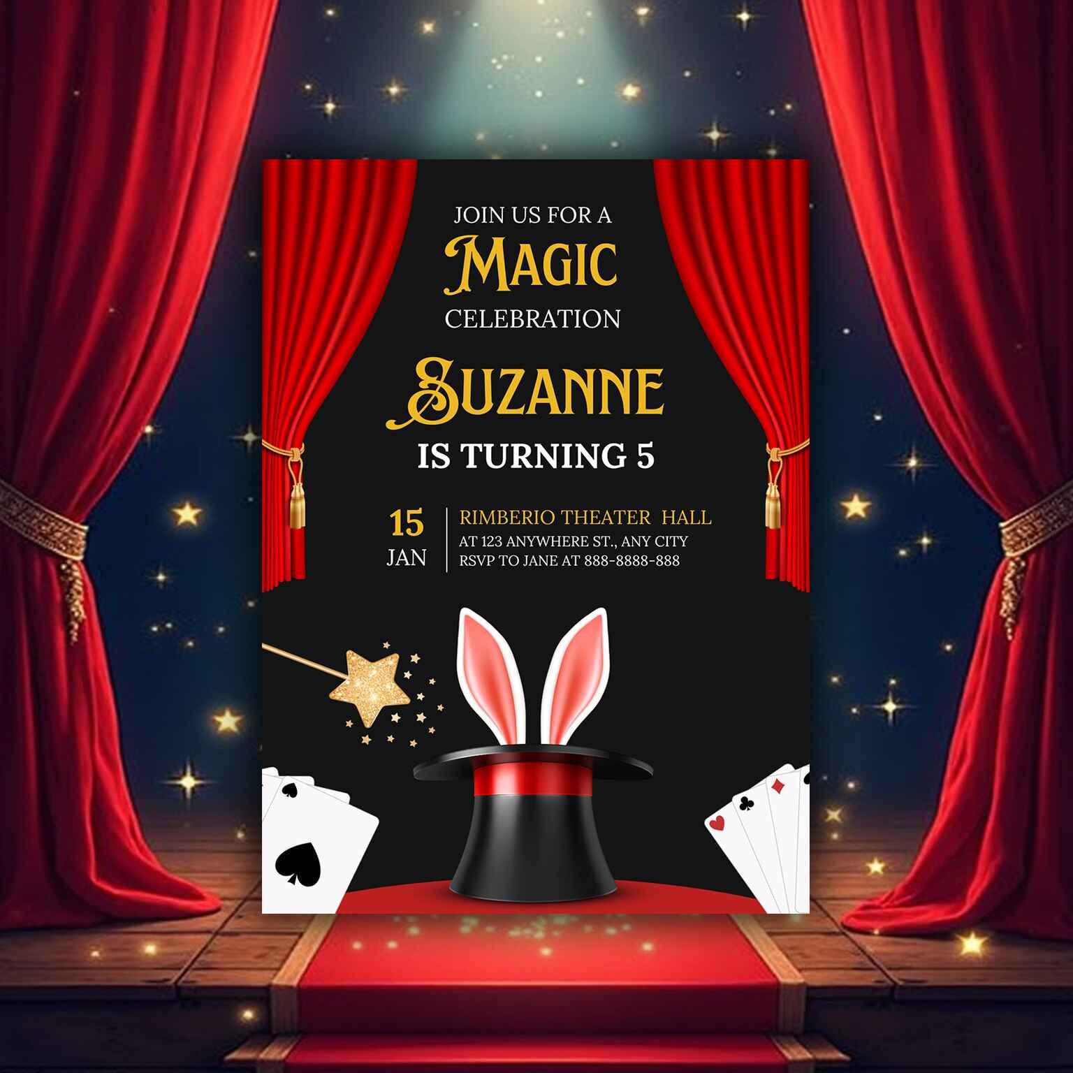 EDITABLE Magic Party Invitation, Magic Birthday Invitation, Magician ...