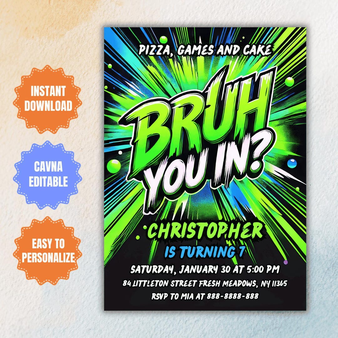 Editable Bruh Birthday Party Invitation, Bruh Cake Invite, Bruh Party ...