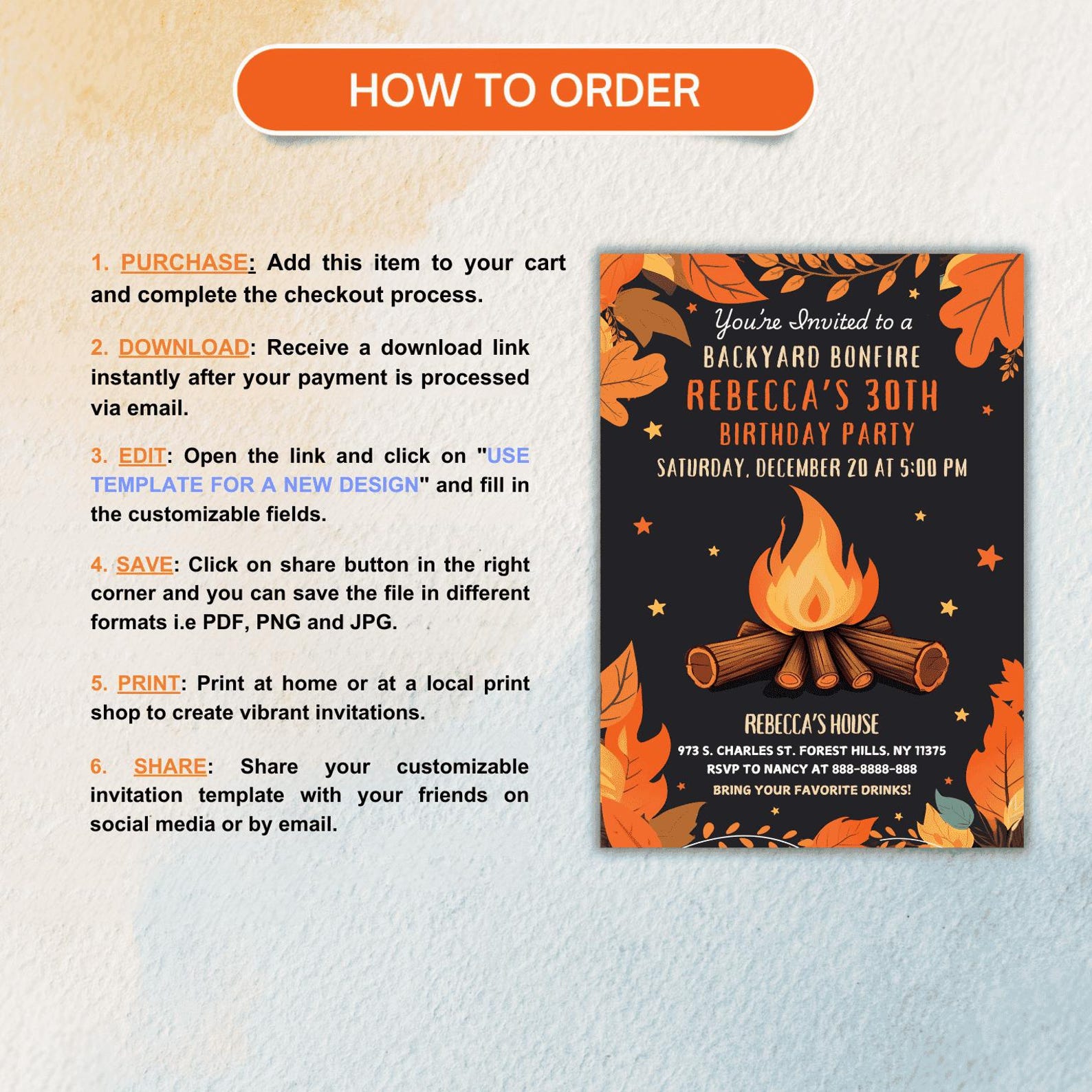 Editable Backyard Bonfire Invitation, Campfire Birthday Party Invite ...