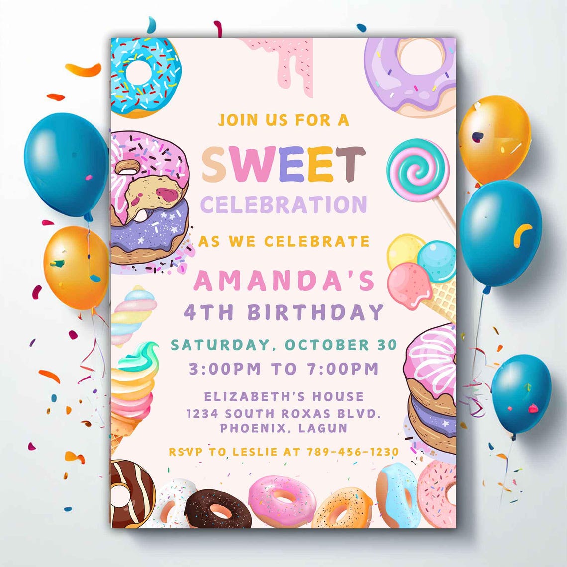 Editable Sweet Celebration Invitation, Candy Land Party Invite, Sweets ...