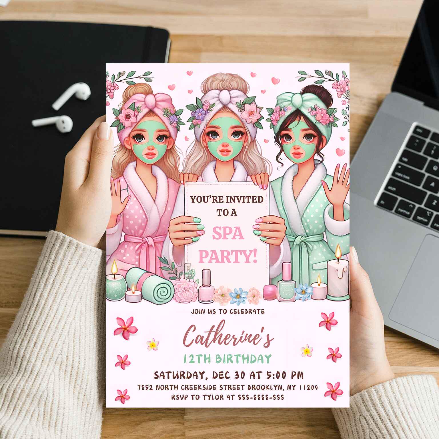 Editable Spa Birthday Party Invitation, Tween Birthday Spa Party Invite ...