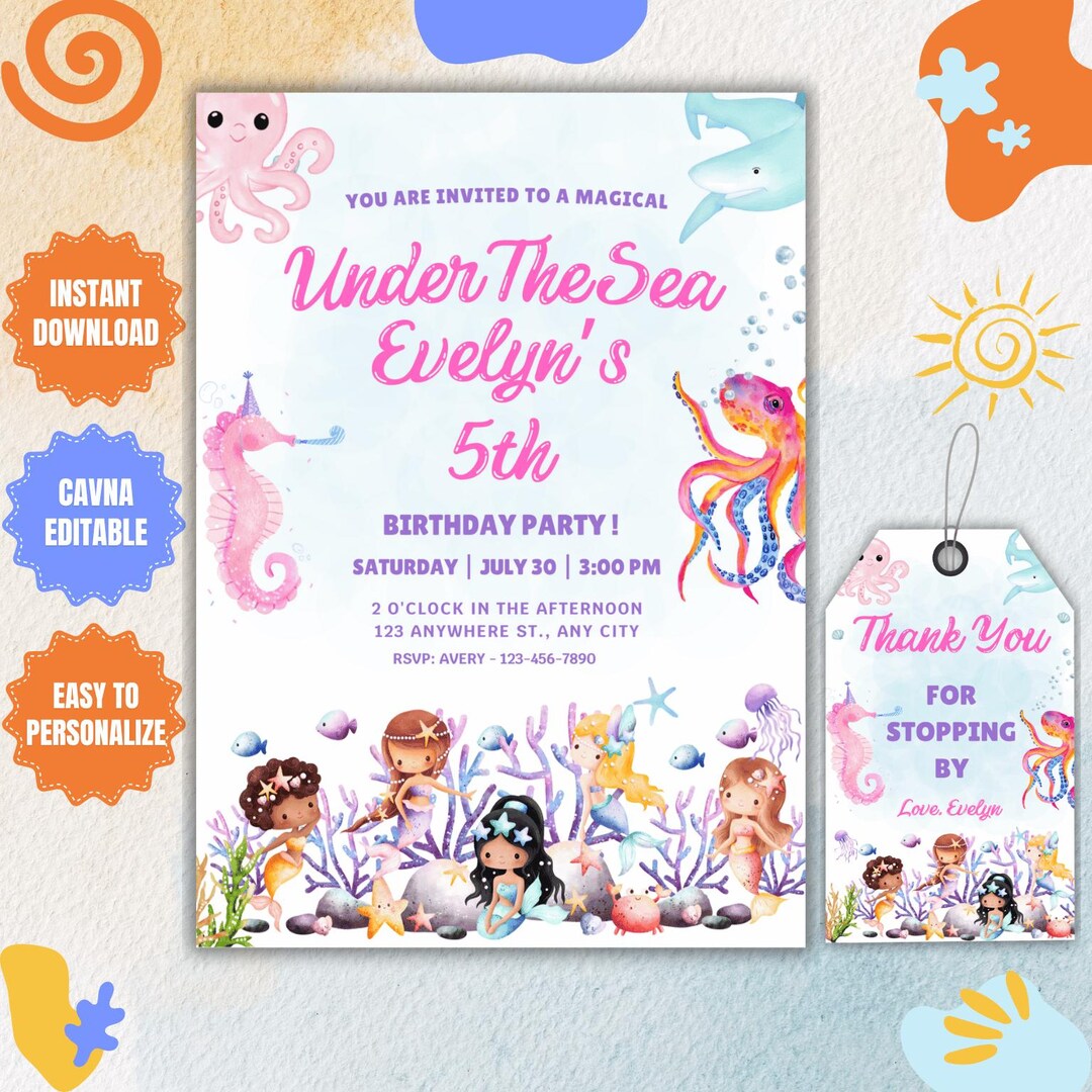 Editable Under the Sea Invitation Template, Oneder the Sea Birthday ...