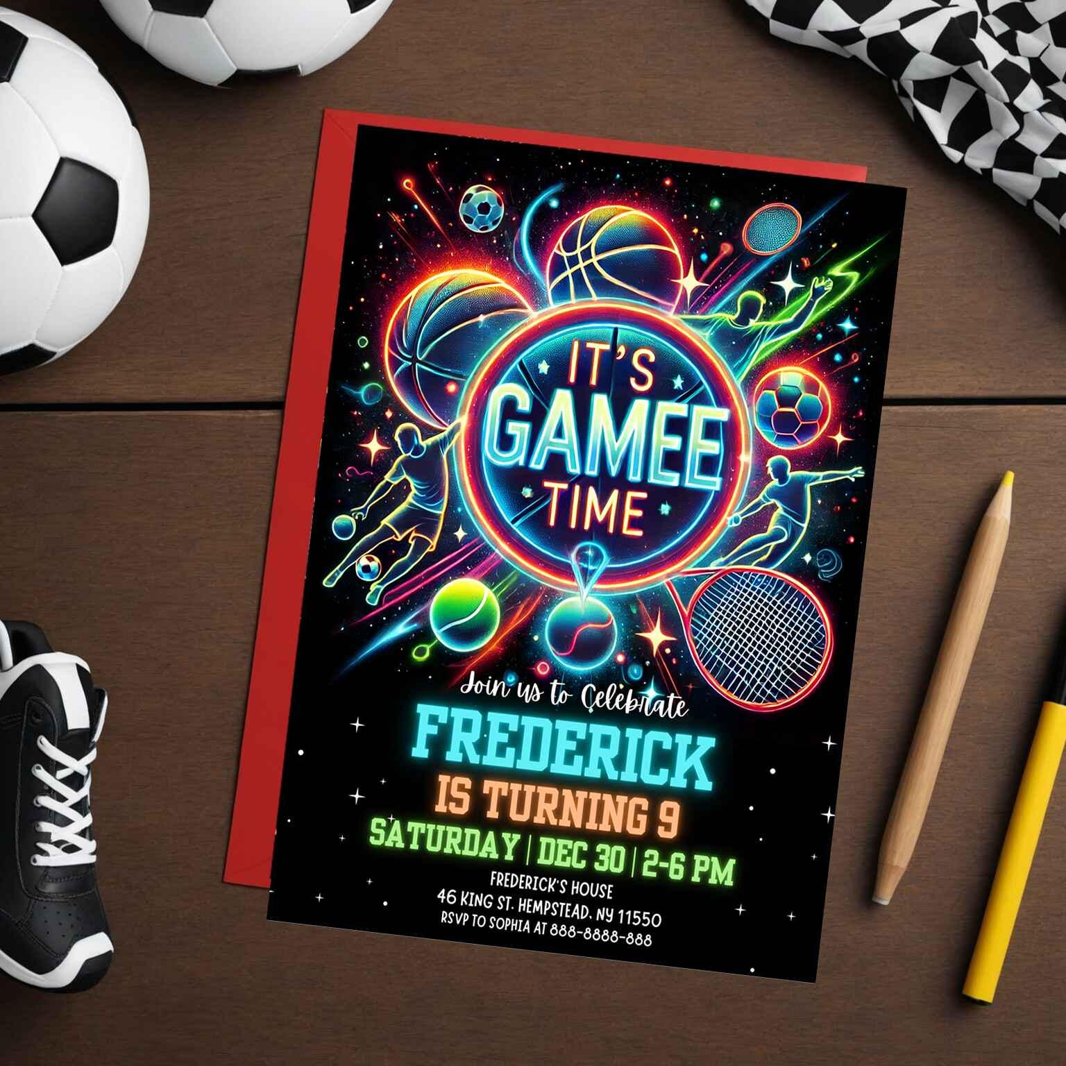 Editable Neon Sports Birthday Party Invitation (digital Invite) - Etsy
