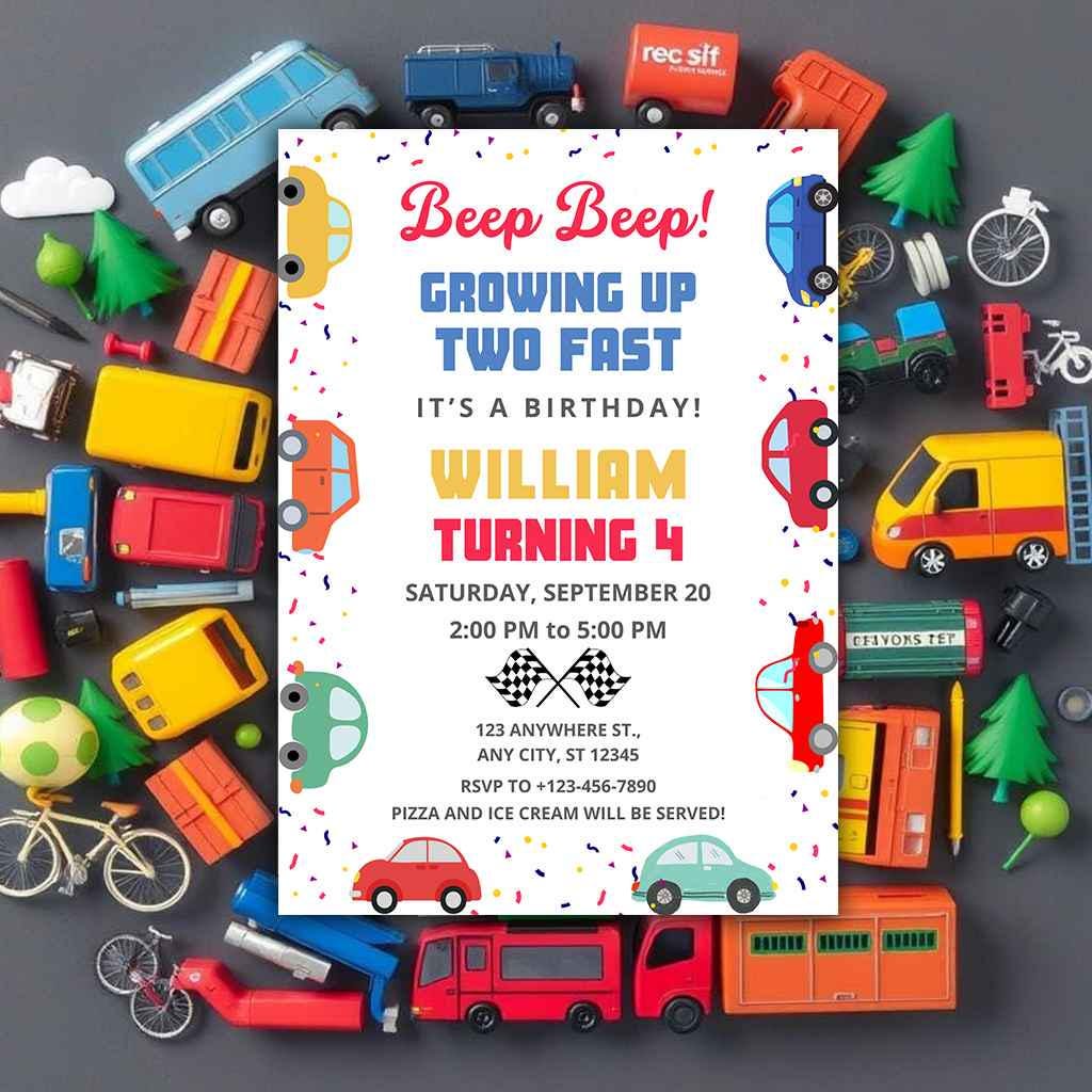 Editable Transportation Invitation, Honk Beep Choo Choo Train Truck ...