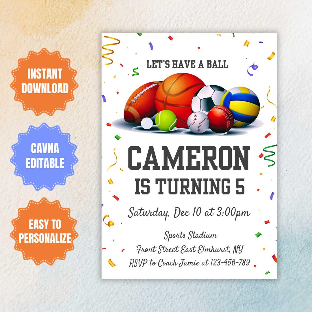 Editable Sports Birthday Invitation: Little Athlete Party (digital ...